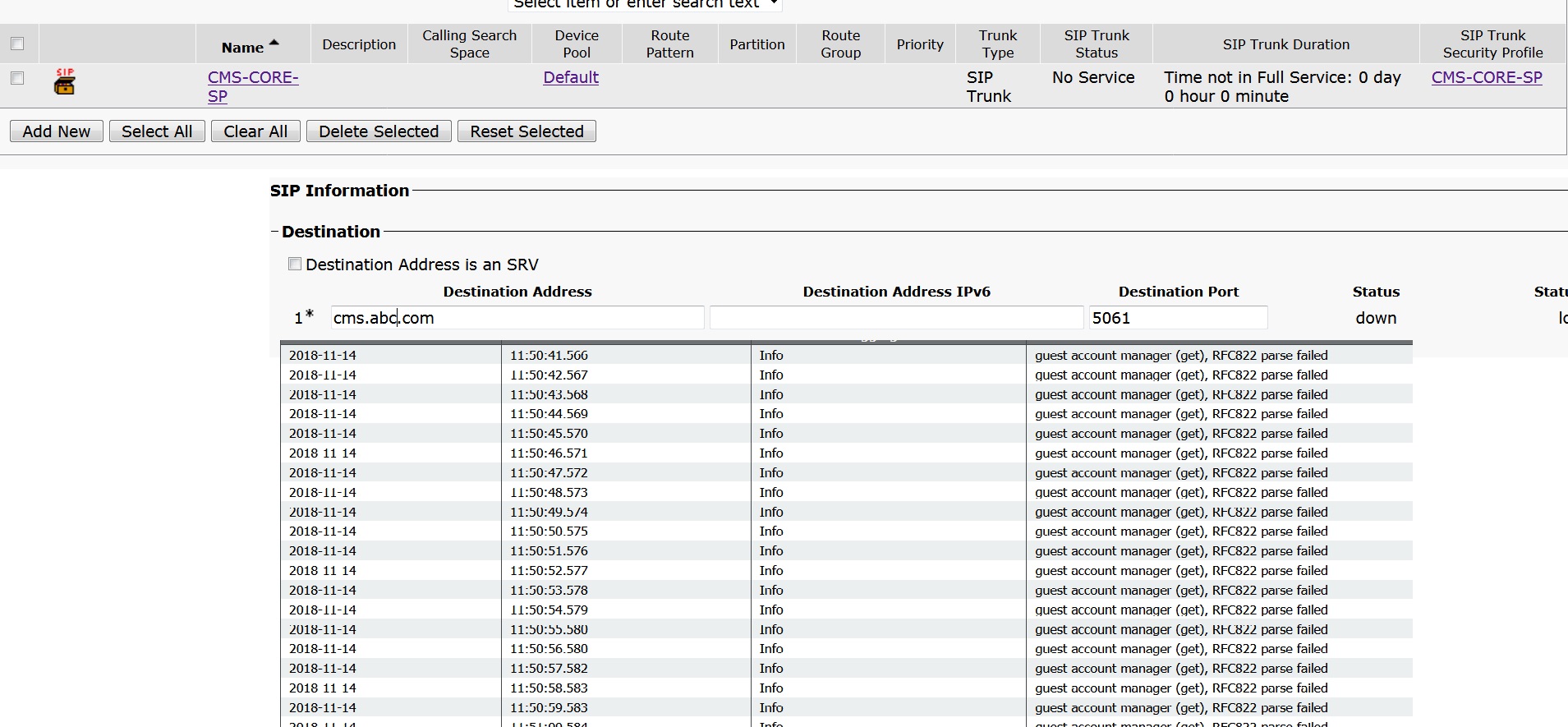 Sip Trunk Shows No Service Between Cms And Cucm 10 5 Cisco Community